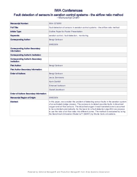 pdf fault detection of sensors in aeration control systems the airflow ratio method jesus