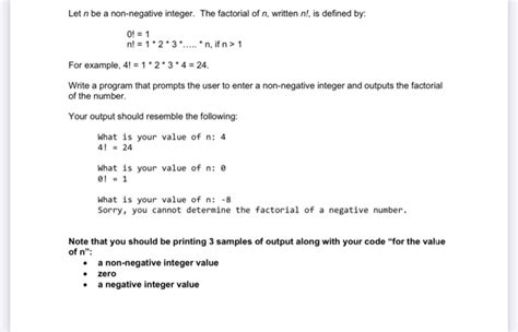 solved let n be a non negative integer the factorial of n