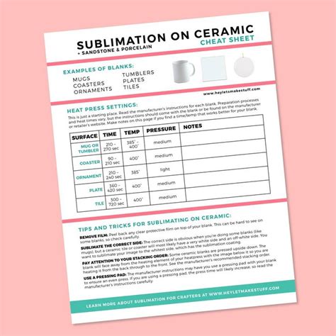 Sublimation Cheat Sheets For Time Temperature Pressure More