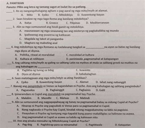 A Panitikan Panuto Piliin Ang Letra Ng Tamang Studyx