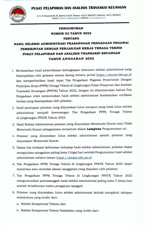 Pengumuman 03 Tahun 2023 Pengumuman Hasil Seleksi Administrasi
