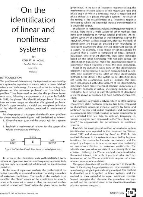 on the identification of linear and nonlinear systems robert h kohr 1967