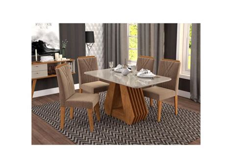 Mesa Para Sala De Jantar Agata X Cm E Cadeiras Nicole Cimol