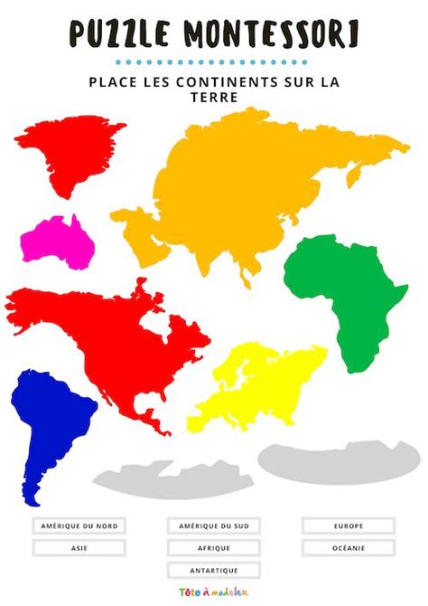Imprimer un puzzle Montessori par Tête à modeler Planisphère à