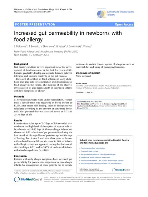PDF Increased Gut Permeability In Newborns With Food Allergy