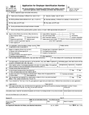 Fillable Online Form Ss Application For Employer Identification
