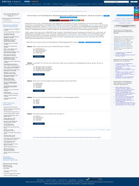overview of database management multiple choice questions and answers database management