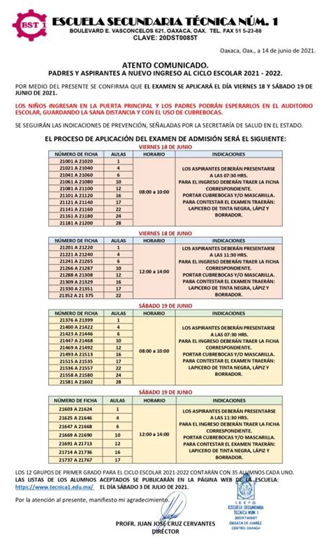 CONFIRMACIÓN DE LA APLICACIÓN DEL EXAMEN A NUEVO INGRESO AL CICLO
