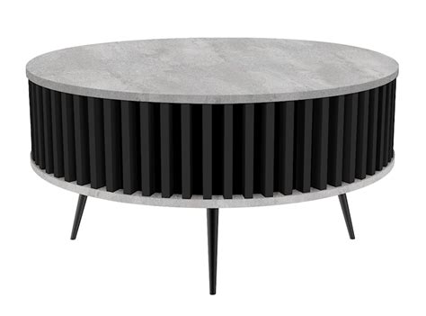 Stolik kawowy Dassoli okrągły z lamelami 90 cm Jasny beton Czarny