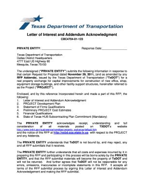 Fillable Online Ftp Dot State Tx Letter Of Interest And Addendum