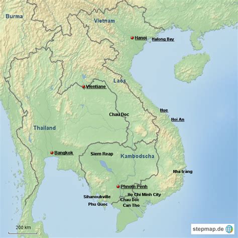 StepMap Kambodscha und Vietnam Landkarte für Asien