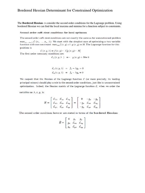 the bordered hessian determinant for constrained optimization pdf