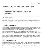 Begging The Question Fallacy Definition Examples Video Lesson