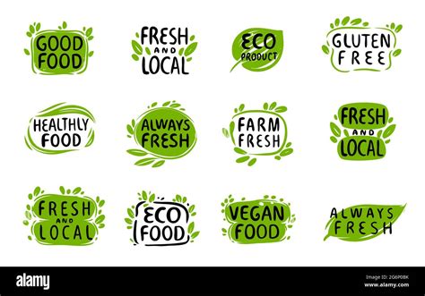 Natural Organic Food Icon Set Of Stickers Labels Tags Eco Bio