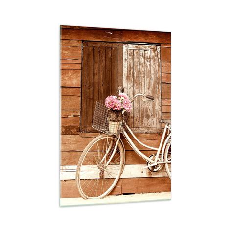 Obraz Na Szkle Zaraz Wracam 70x100cm Rower Kwiaty Drewniany Dom