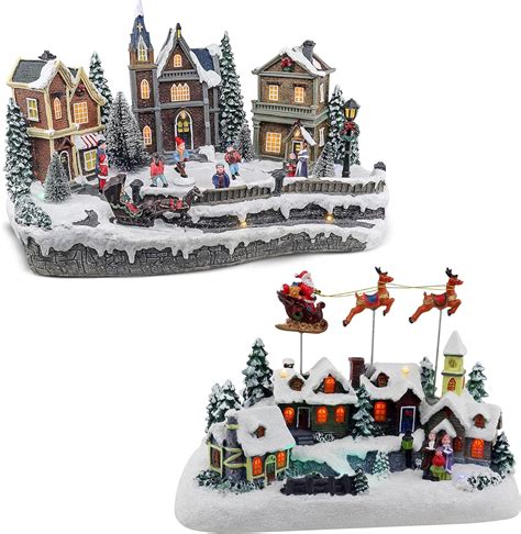 Amazon Large Christmas Village With Animated Skating Rink Pre Lit