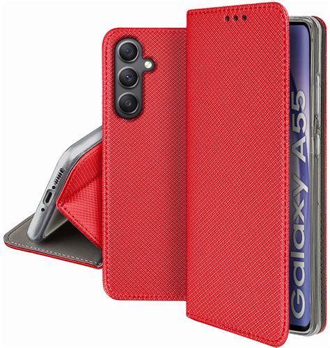Etui do Samsung Galaxy A55 5G czerwone zamykane ze szkłem