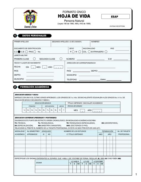 Formato Unico HOJA DE VIDA EDUCACIN BSICA Y MEDIA MARQUE CON UNA X