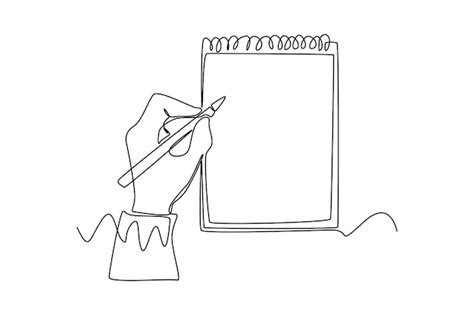 Mano de dibujo de una sola línea sosteniendo bolígrafos escribiendo en