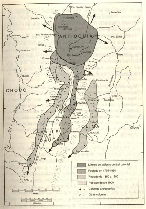 Mapa de la colonización antioqueña Fuente J J Parsons La
