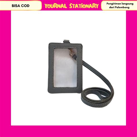 Jual ID Card Holder Plastik Name Tag Mika Flashee ID Card Lanyard Kulit