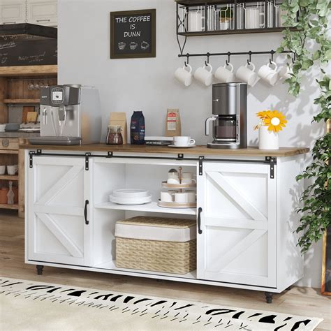 Buy Farmhouse Coffee Bar Cabinet With Sliding Barn Door 58 Buffet