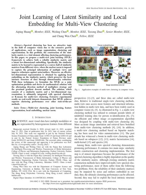 joint learning of latent similarity and local embedding for multi view clustering pdf