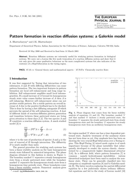 pdf pattern formation in reaction diffusion systems a galerkin model