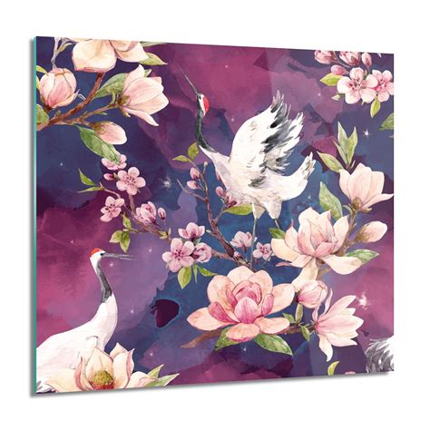 ArtprintCave Obraz na szkle Żurawie kwiaty wzór 60x60 cm