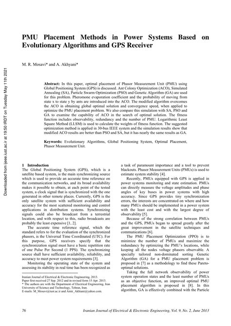 pdf pmu placement methods in power systems based on evolutionary algorithms and gps receiver