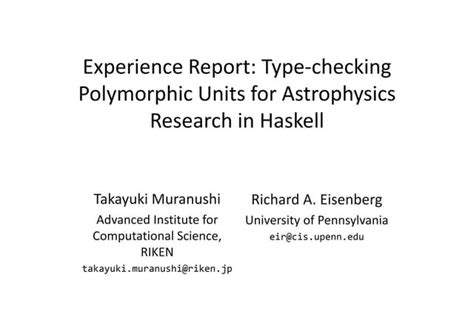 type checking polymorphic units for astrophysics research in haskell ppt