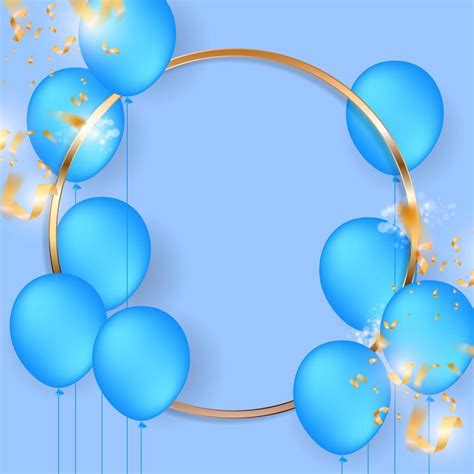 Marco de círculo dorado con globos azules y confeti 1185296 Vector en