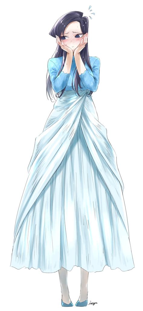 Wallpaper Komi San Wa Comyushou Desu Blue Dress Anime Girls Blushing Embarrassed Small