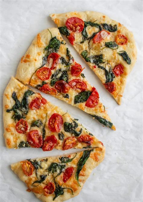Garlic Roasted Tomato And Spinach Flatbread Pizza Nourished Endeavors