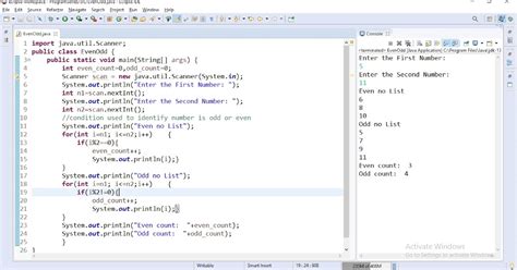 basic java programs odd even numbers from given range