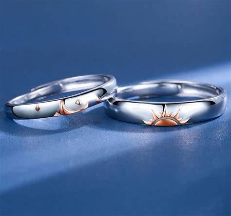 Juego de anillo de promesa de luna y sol de pareja de plata Etsy México