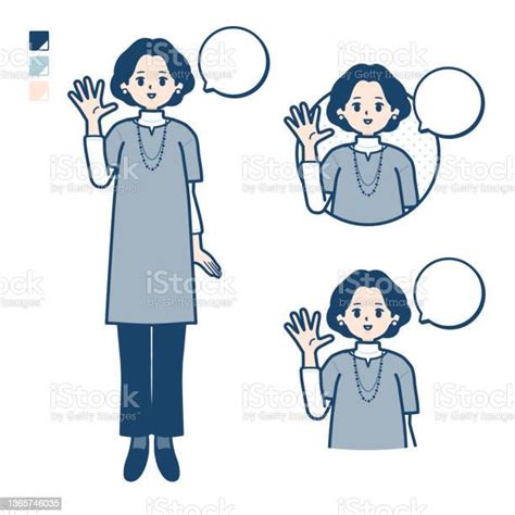 挨拶画像を持つチュニックの中年女性 アイコンのベクターアート素材や画像を多数ご用意 アイコン アイコンセット イラストレーション Istock