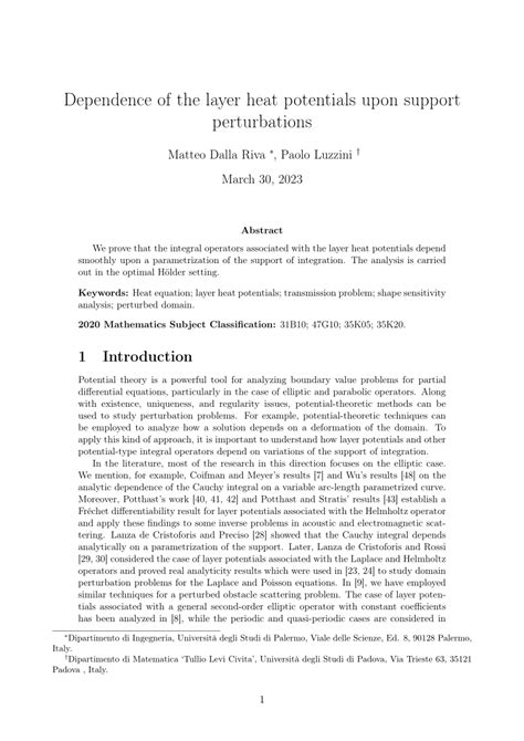 pdf dependence of the layer heat potentials upon support perturbations