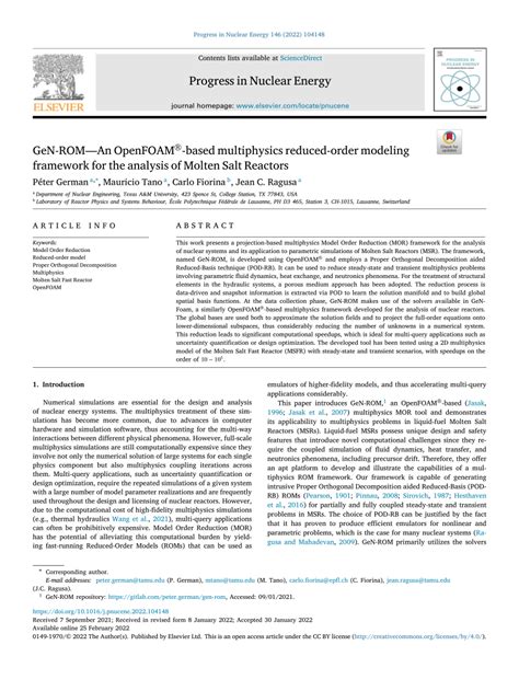 pdf gen rom—an openfoam® based multiphysics reduced order modeling framework for the analysis