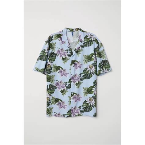Jual Kemeja H M Patterned Resort Shirt Light Blue Floral Beach Kemeja