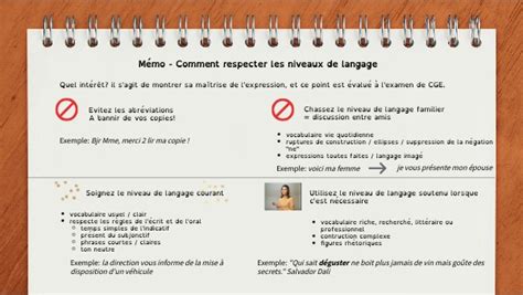 Memo RESPECTER LES NIVEAUX DE LANGAGE