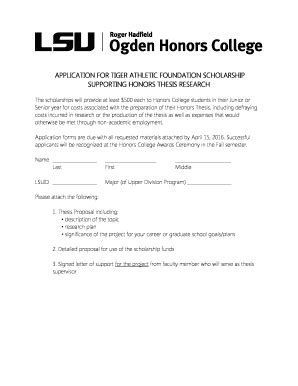 Fillable Online Honors Lsu TAF Honors Thesis Research Scholarship Form