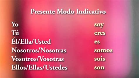 SER Presente del Modo Indicativo Conjugación de Verbos en español