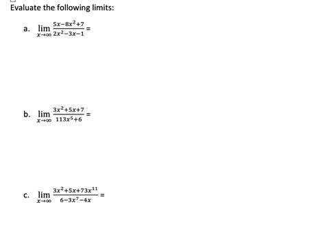 solved evaluate the following limits a