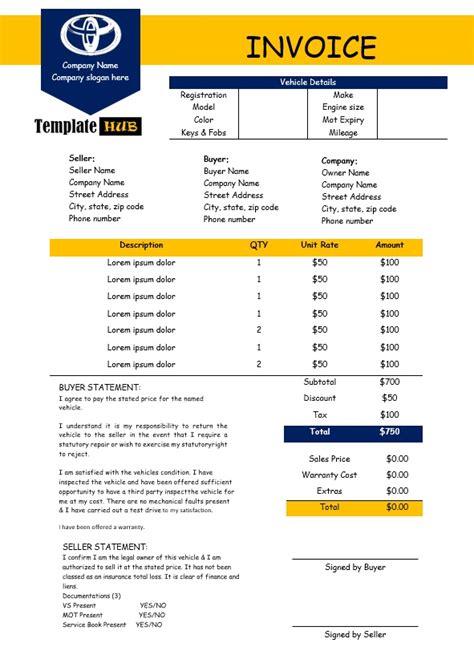 Free Vehicle Sales Invoice Templates Templates Hub