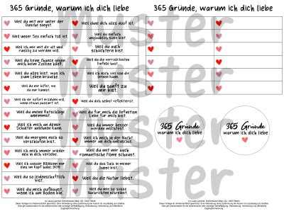 365 Gründe warum ich dich liebe Vorlage zum Ausdrucken