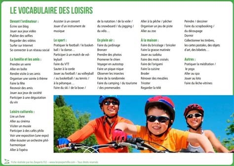 Liste De Vocabulaire FLE Les Loisirs Les Zexperts FLE