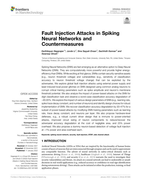 pdf fault injection attacks in spiking neural networks and countermeasures