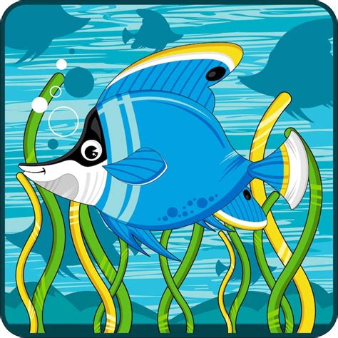 Um Peixe De Desenho Animado Est Nadando No Mar Vetor Premium