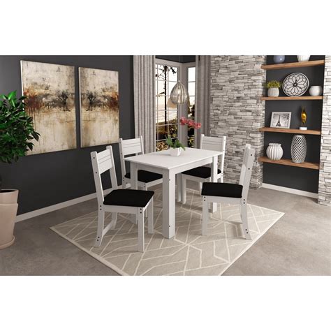 Conjunto Mesa Cadeiras Caribe Branco Preto Indekes INDEKES